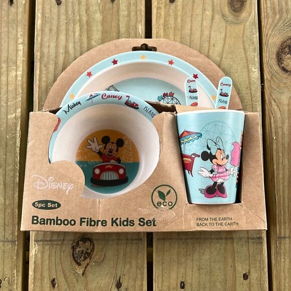 Disney | Dining | Nwt Disney 5 Piece Bamboo Fibre Kidsset Eco Mickey ...